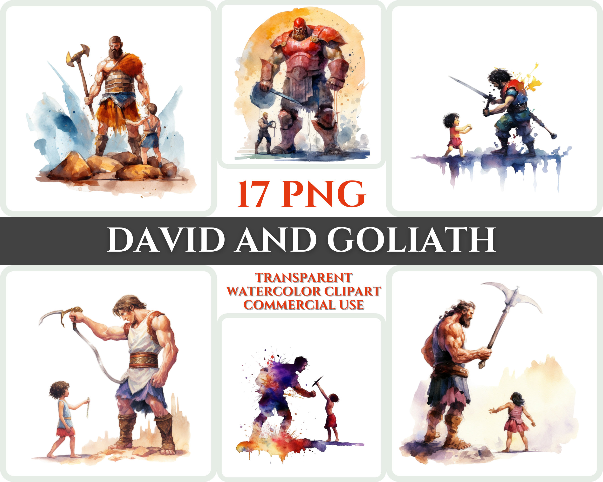 David and Goliath Clipart PNG Watercolor Bundle Christian - Etsy UK