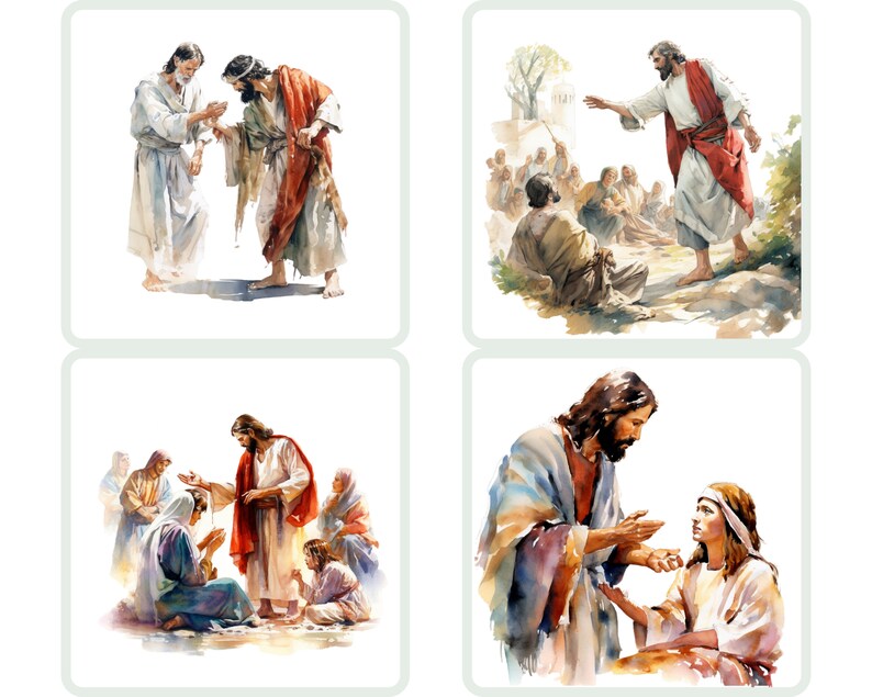 Watercolor Jesus Healing Clipart Bundle, Christian PNG Images (digital ...