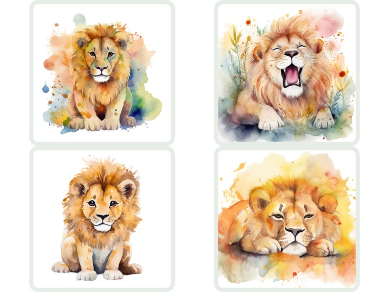 Watercolor Lion Clipart Cute Lion PNG Bundle Lion Wallart Gift - Etsy