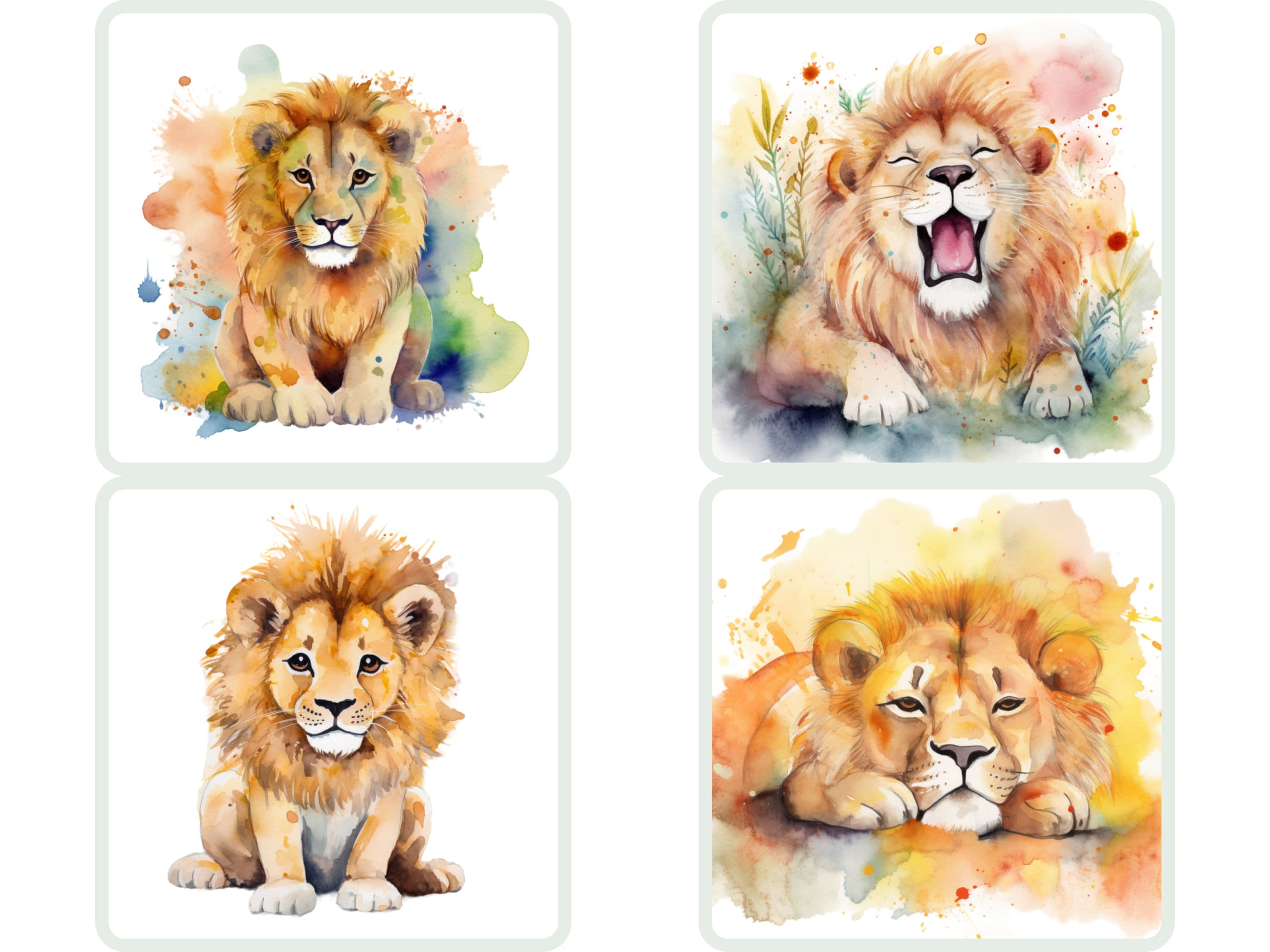 Watercolor Lion Clipart: Cute Nursery Lion PNG Bundle (digital Download ...