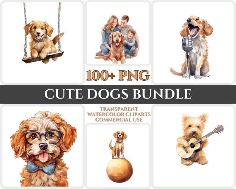 Cute Dog Watercolor Clipart Bundle, Puppy PNG Images (digital Download ...