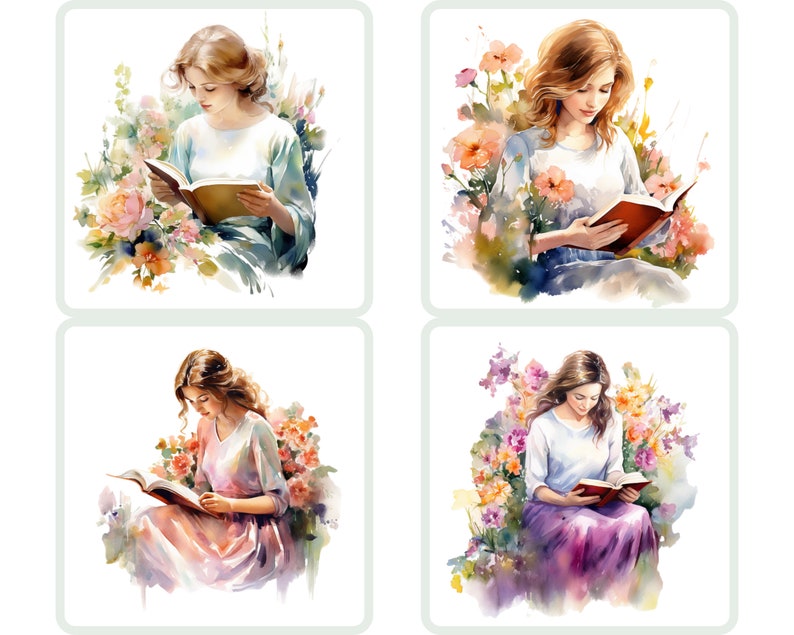Lady Reading Bible PNG Watercolor Clipart Christian Woman - Etsy