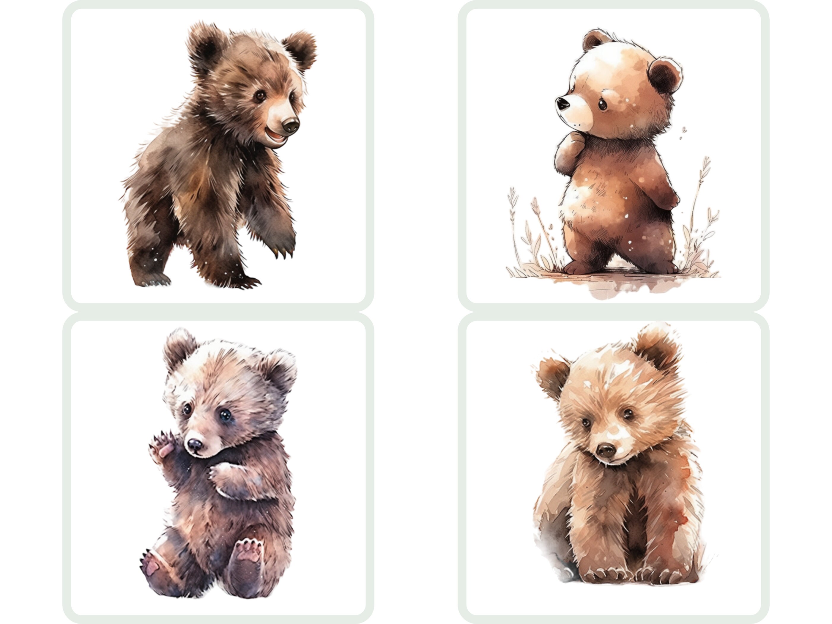 Watercolor Baby Bear Clipart Cute Bear PNG Bundle Bear Wallart Nursery ...