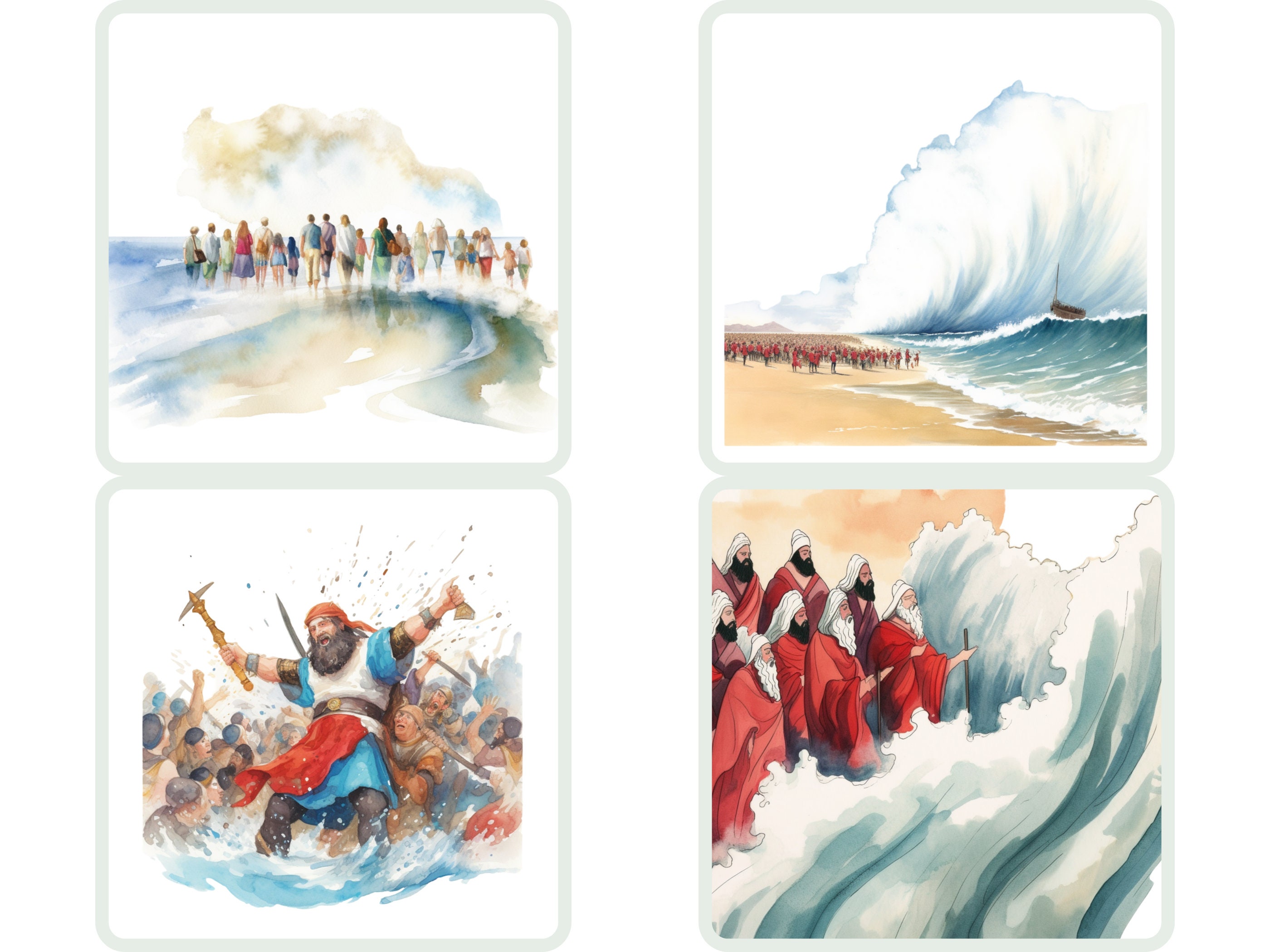 Watercolor Parting of the Red Sea Clipart PNG Bundle Christian Abstract ...