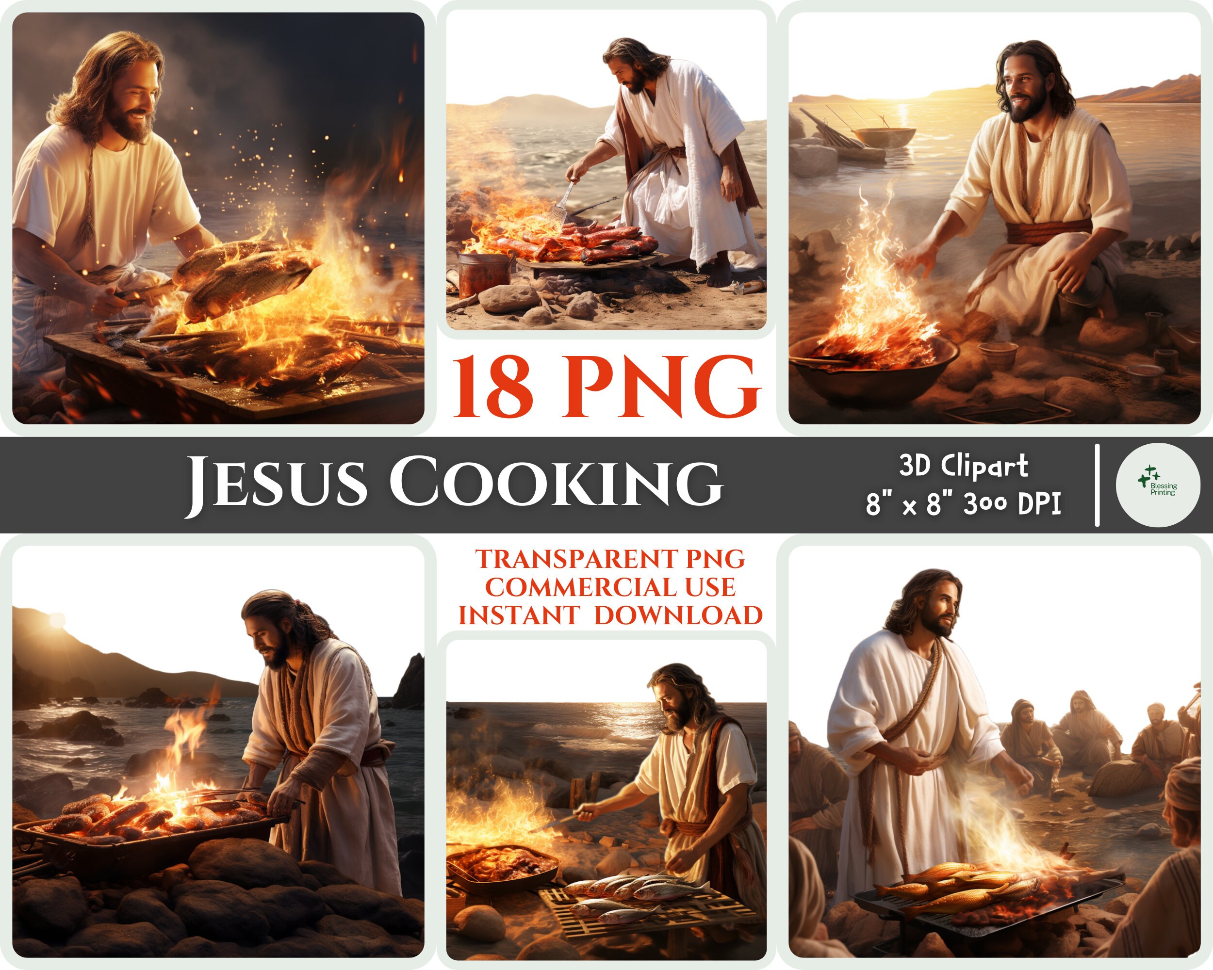 Jesus Cooking PNG 3D Clipart Bundle Christian Tote Bag Design - Etsy