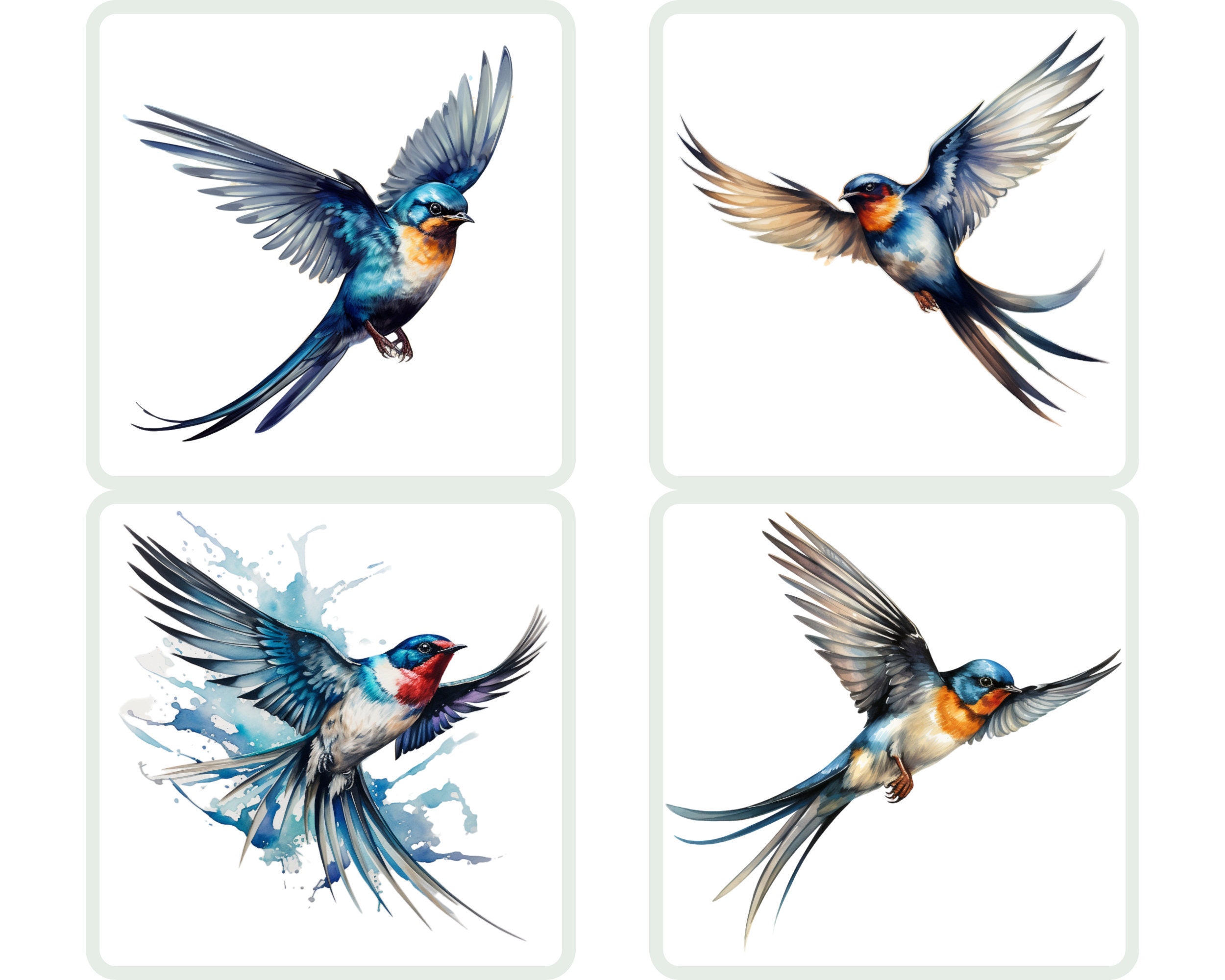 Watercolor Swallow Clipart Majestic Blue Bird Fly Bundle - Etsy