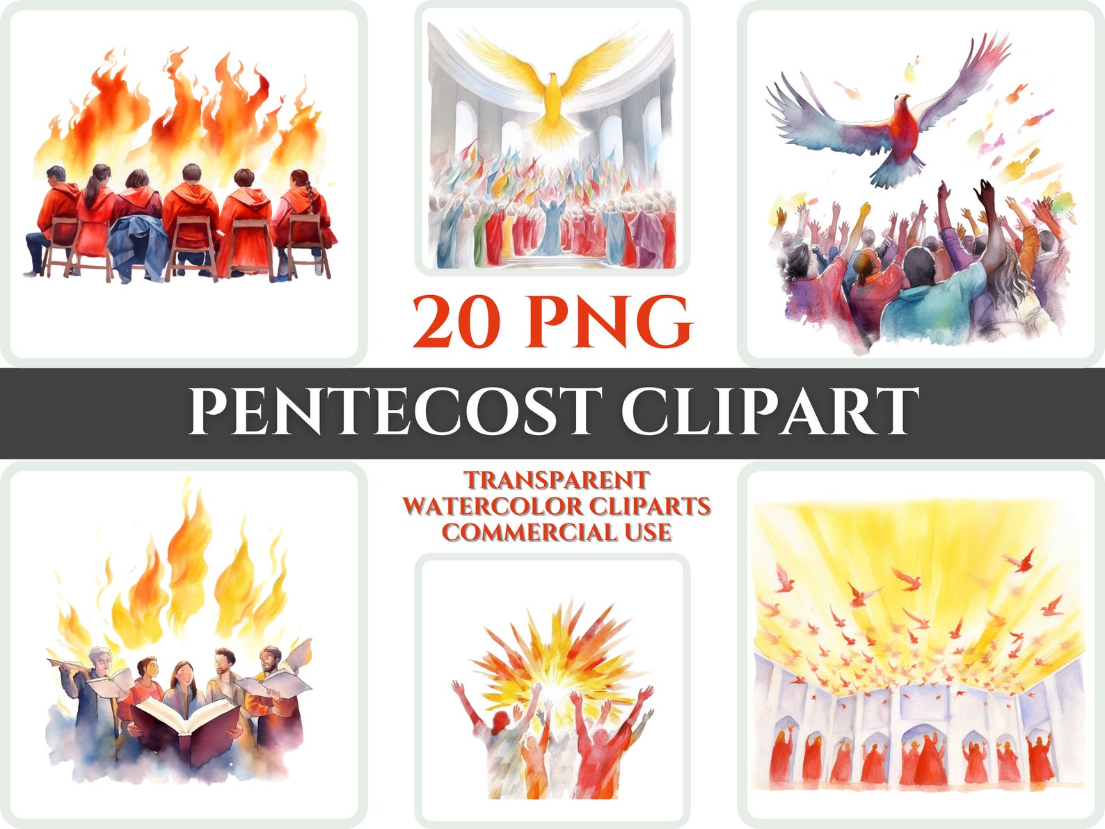 Pentecost Clipart PNG Watercolor Bundle Christian Clipart Abstract ...