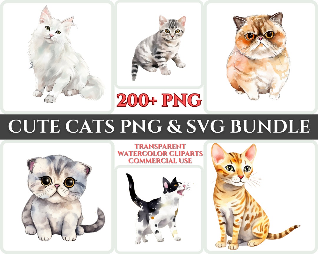 Cute Cat Face Bundle Adorable Kitten Printable Clipart Digital Craft ...