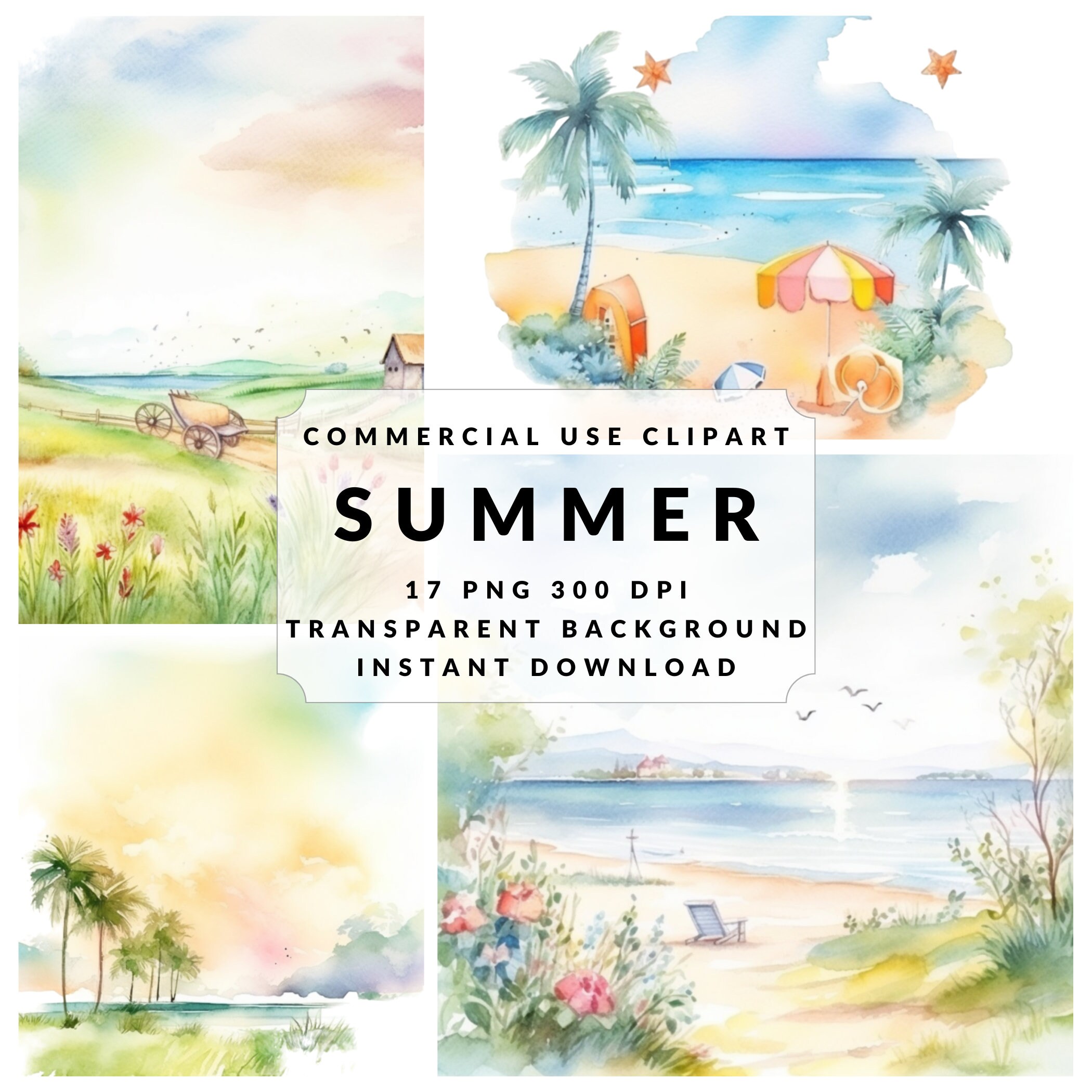 Summer PNG Clipart Watercolor Bundle Summer Transparent Summer - Etsy