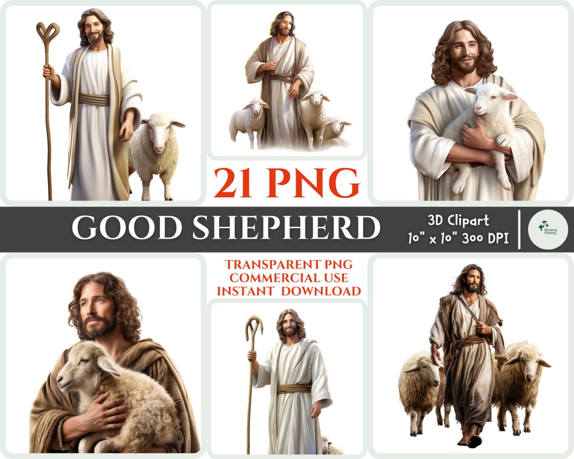 Jesus Good Shepherd PNG 3D Christian Clipart Shepherd Sheep - Etsy