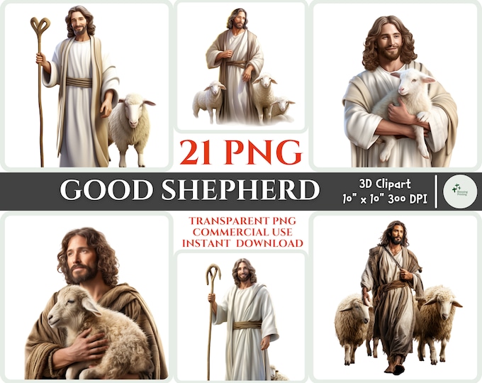 24 Paquete de imágenes prediseñadas de Jesús pastoreando ovejas, Jesús ...