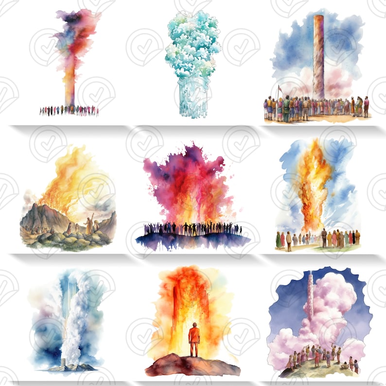 Pillar of Cloud and Fire Clipart PNG Watercolor Bundle - Etsy
