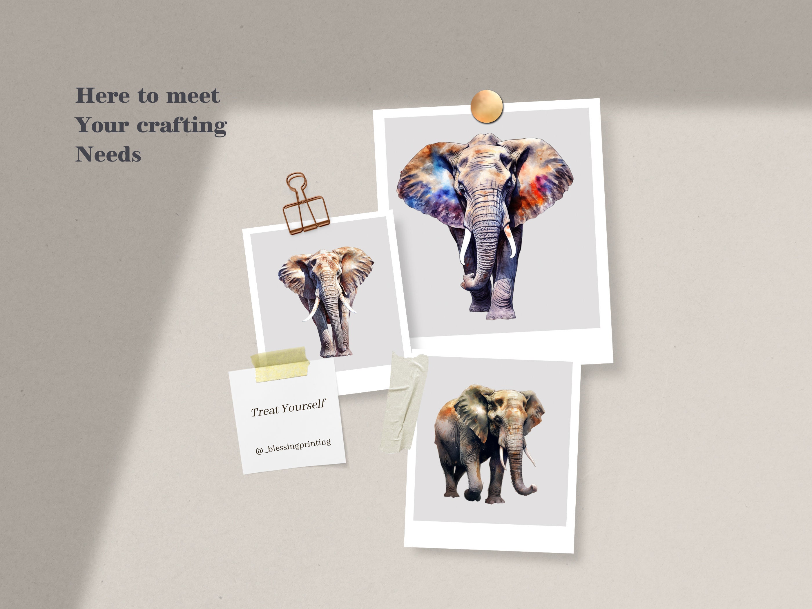Watercolor Elephant Clipart Set, Transparent PNG Files (digital ...