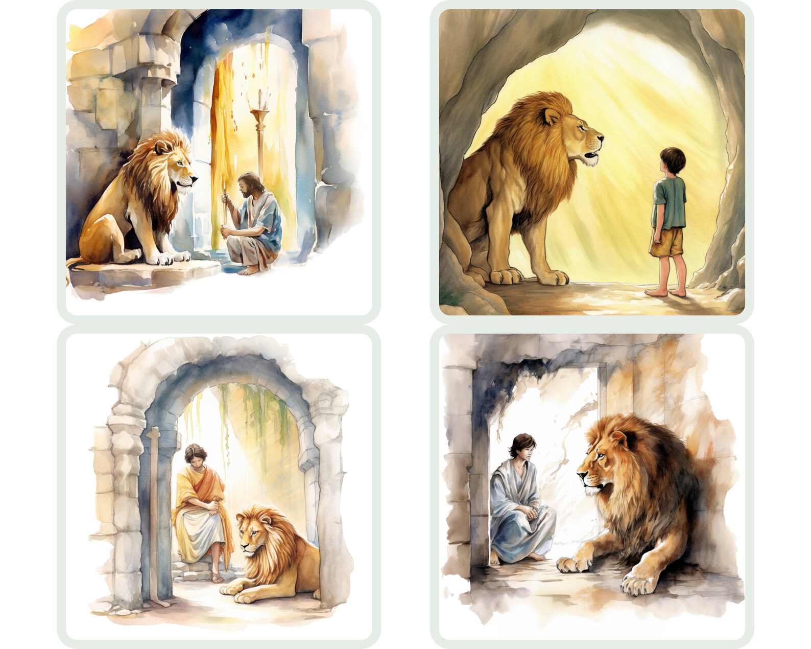 Daniel in Lion's Den Clipart PNG Watercolor Bundle Christian Clipart ...