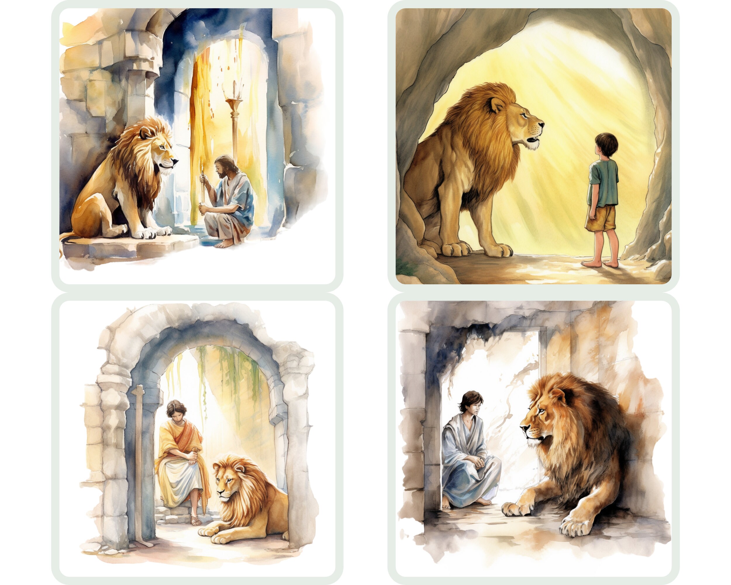 Daniel in Lion's Den Clipart PNG Watercolor Bundle Christian Clipart ...