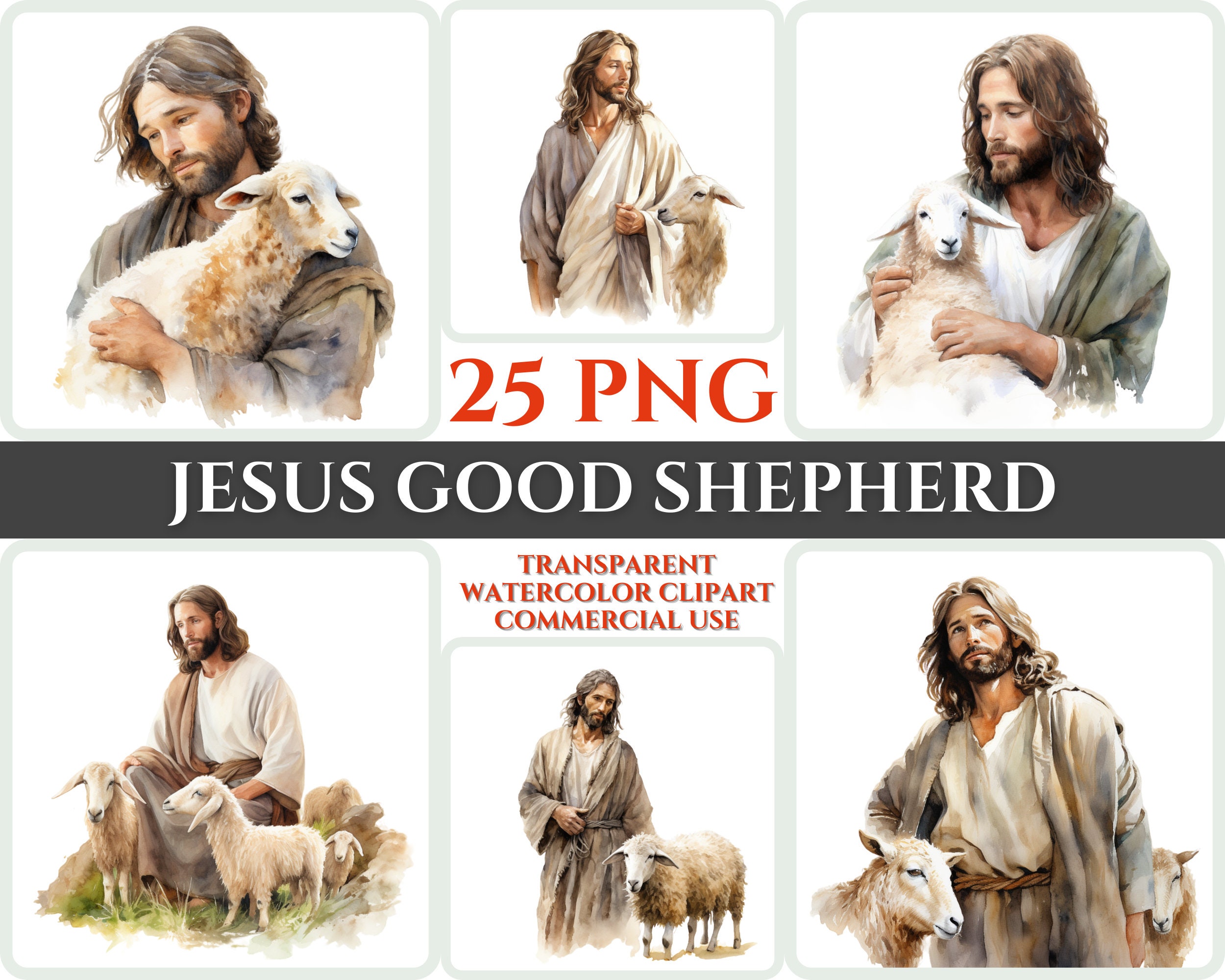 Jesus Good Shepherd Clipart PNG Watercolor Christian Sheep Clipart ...