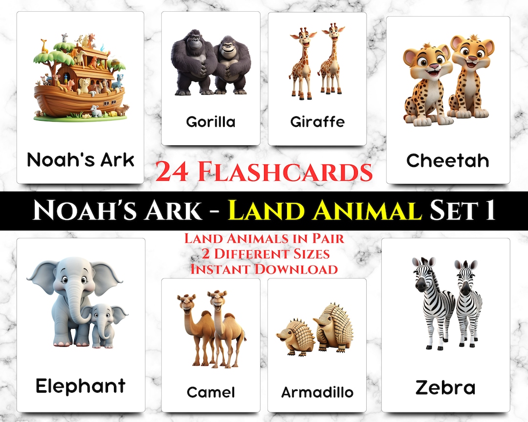 Land Animal Flashcard for Kid Set 1 Animal in Pair Montessori Printable ...
