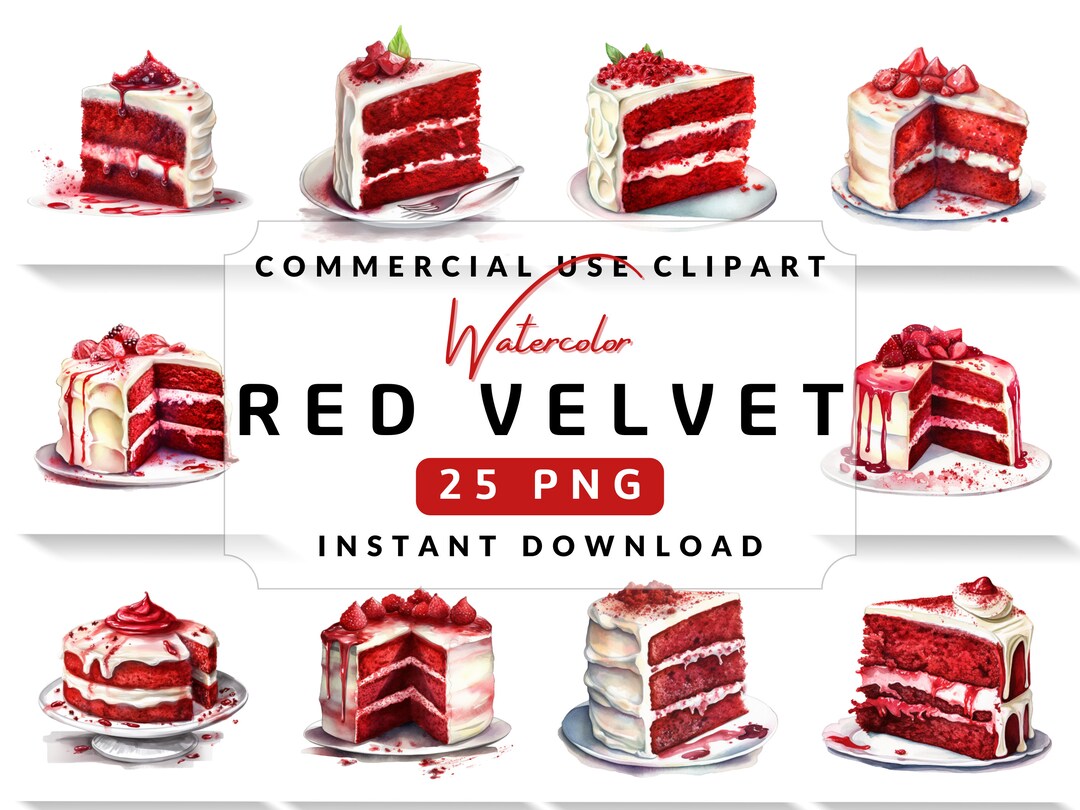 Red Velvet Cake Clipart PNG Watercolor Set Transparent Digital - Etsy