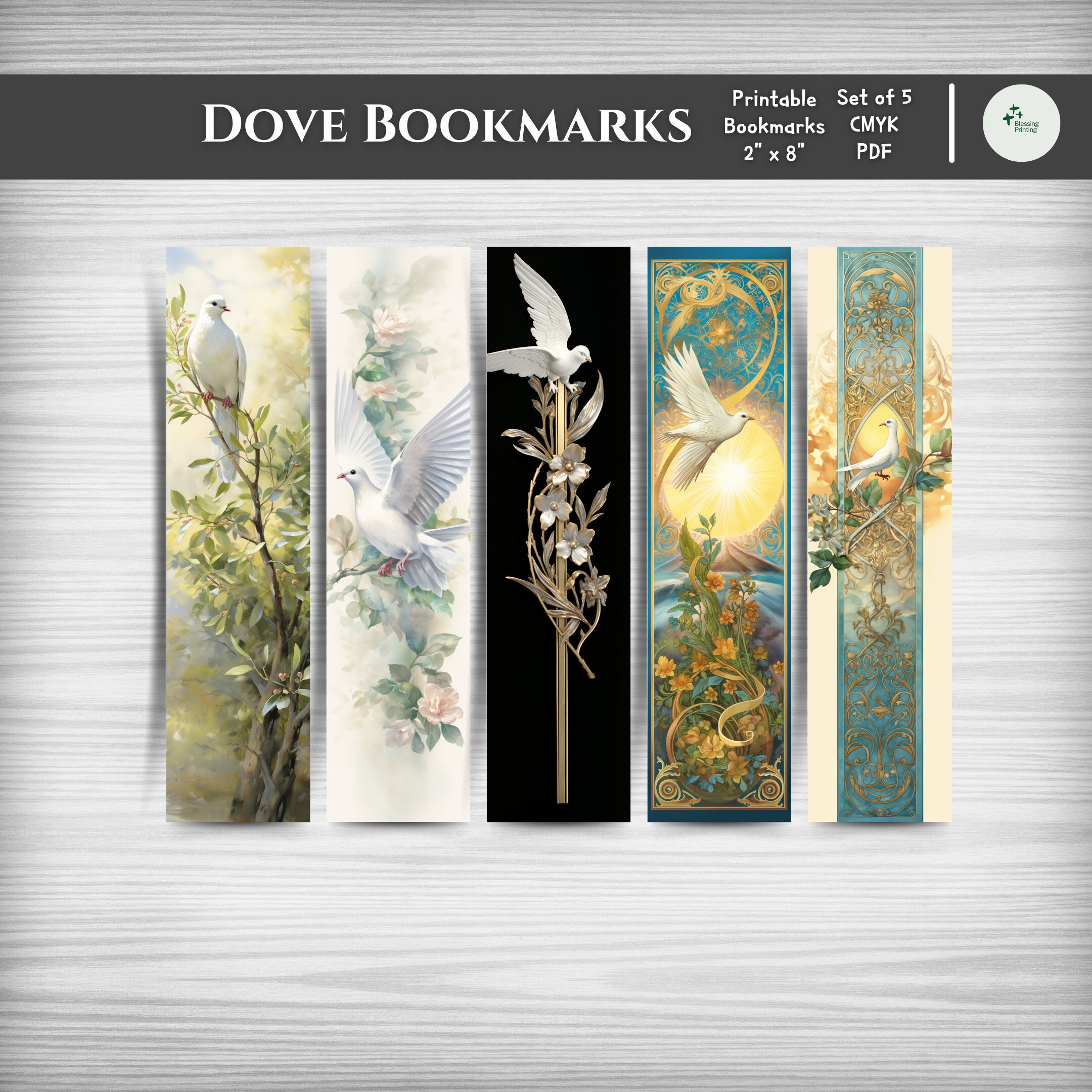 Printable Dove Bookmark Set of 5 Christian Baptism Gift for Man and ...