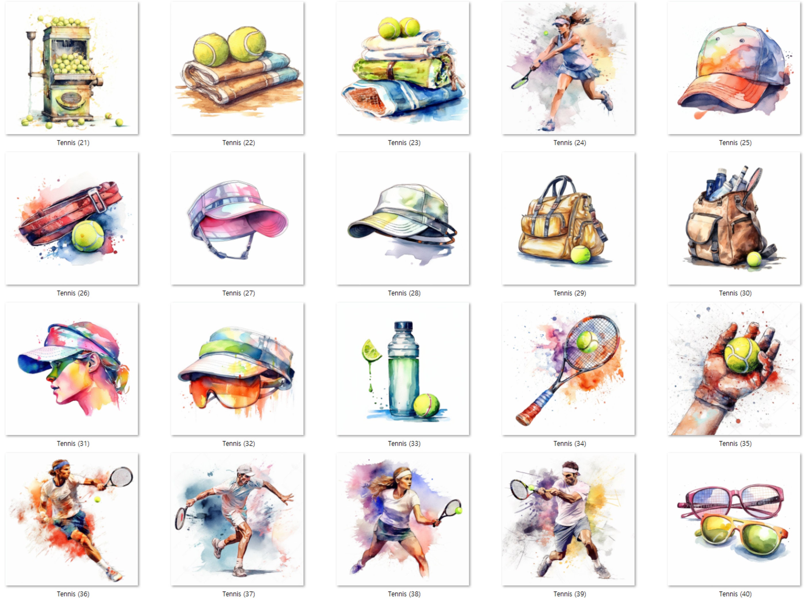 Watercolor Tennis Clipart Bundle, Sport PNG Graphics (digital Download ...