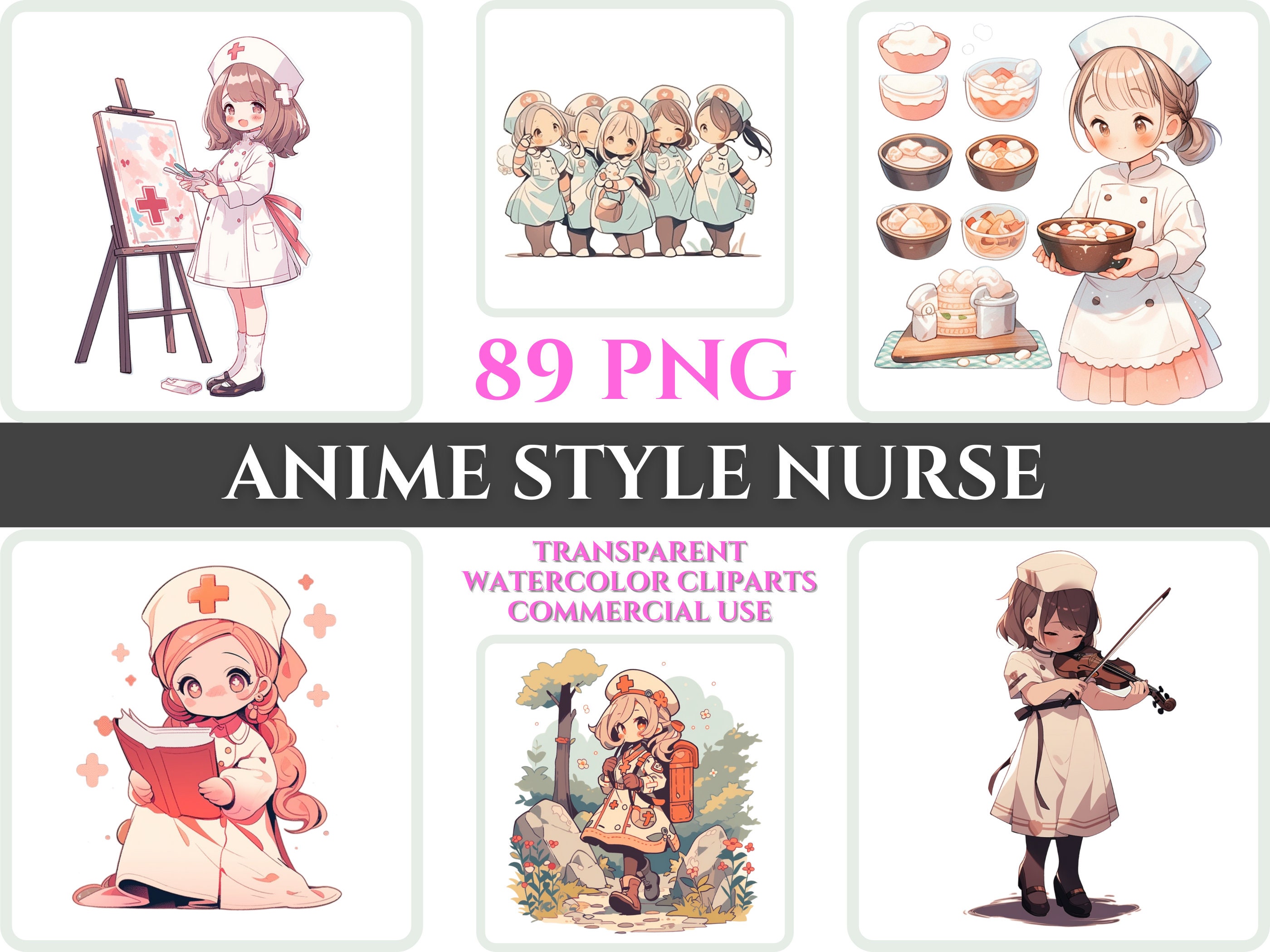 Cute Anime Nurse Clipart: 89 PNG Graphics (digital Download) - Etsy ...