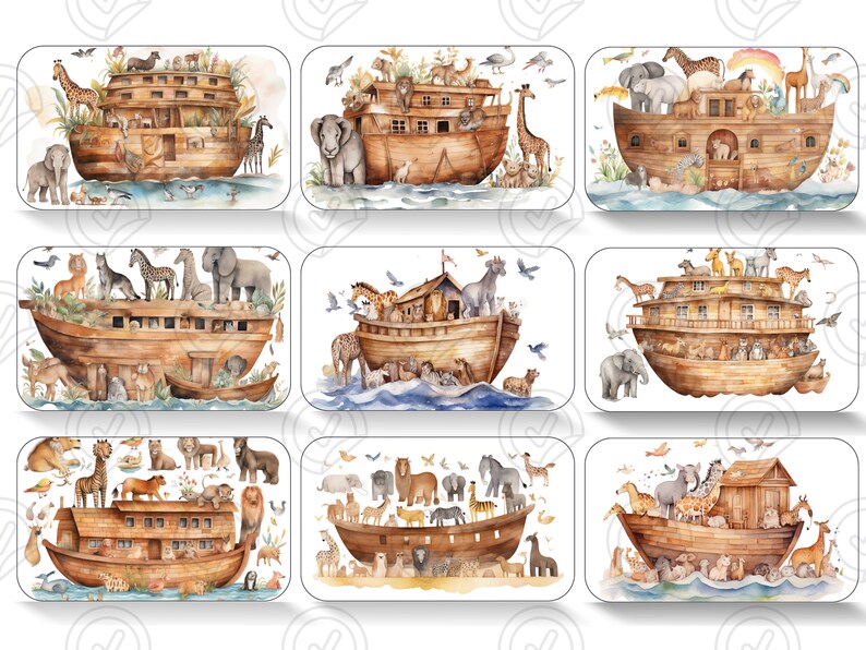 Noah's Ark Clipart PNG Watercolor Bundle Christian Clipart - Etsy
