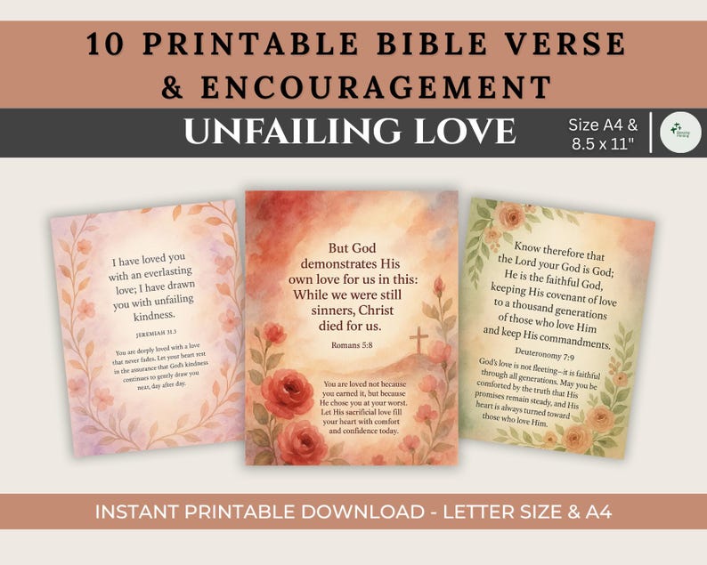 Watercolor Bible Verse Cards Printable, Unfailing Love, Encouragement ...