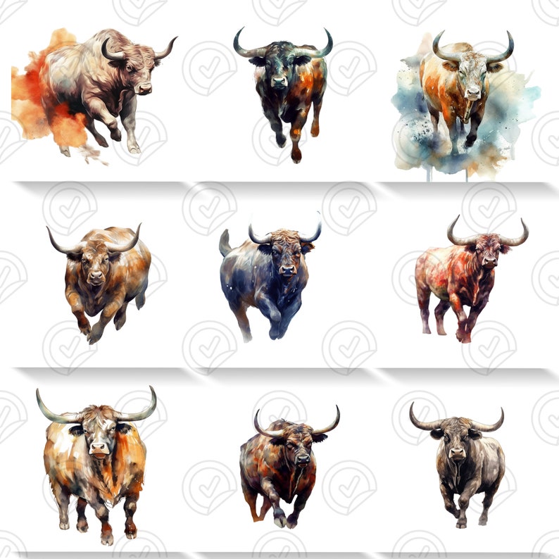 Watercolor Ox Clipart Bundle Wallart PNG Ox Gift for Craft - Etsy