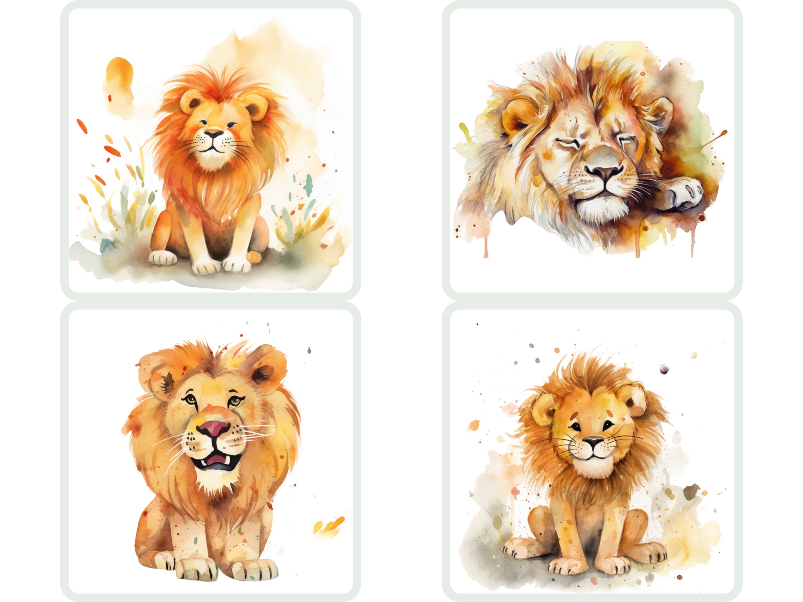 Watercolor Lion Clipart Cute Lion PNG Bundle Lion Wallart Gift - Etsy