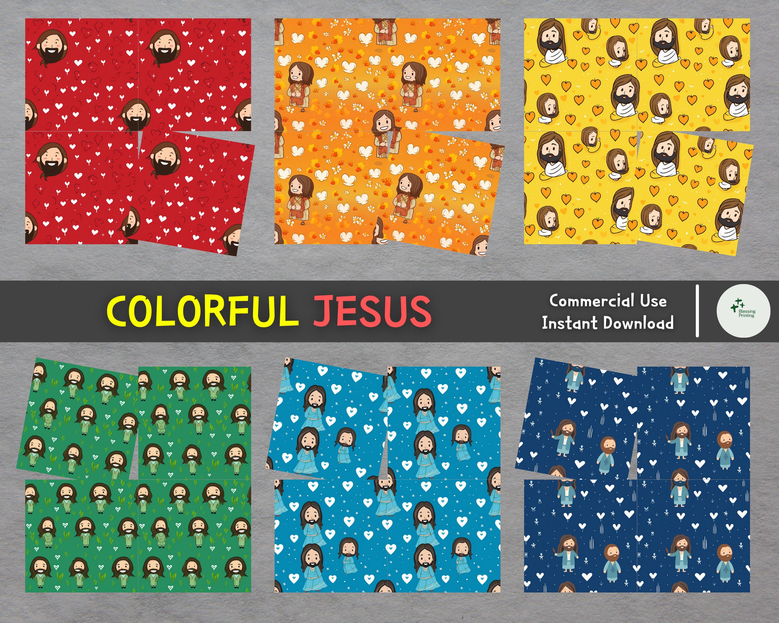 Christian Digital Paper Set Colorful Jesus Seamless Pattern - Etsy