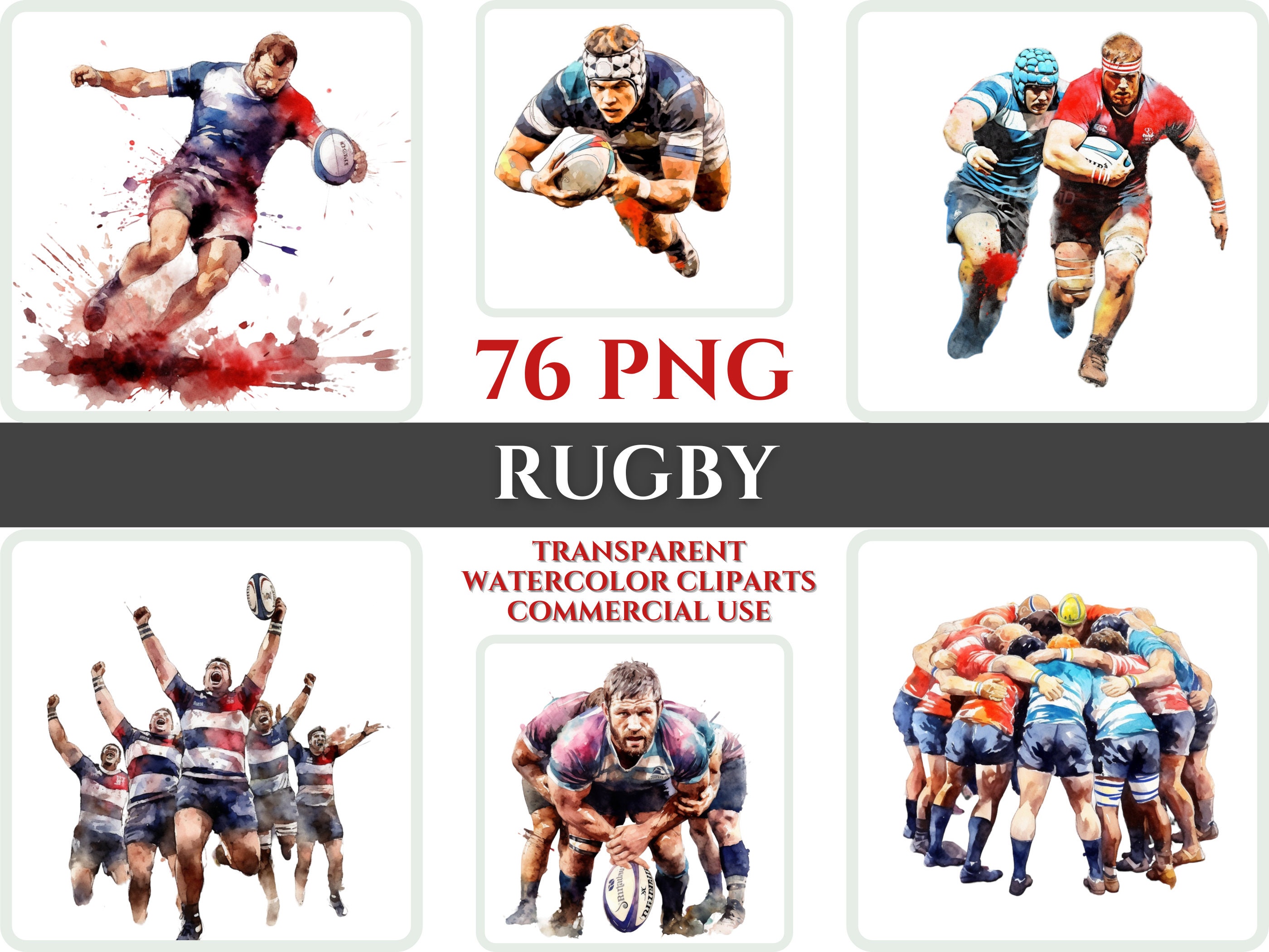 Aquarelle Rugby Clipart Bundle fête des pères PNG Rugby cadeau pour ...
