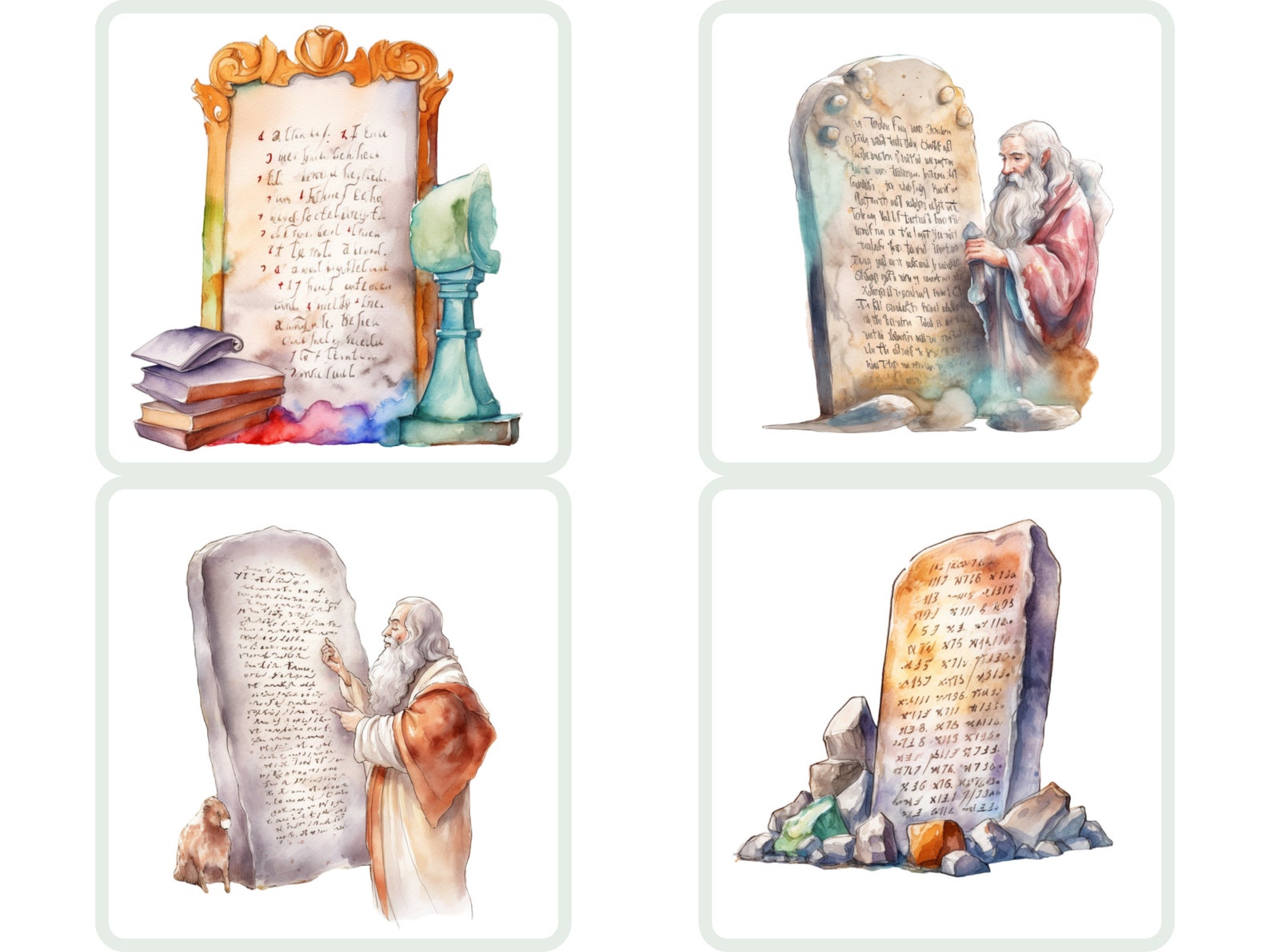 Ten Commandments Clipart PNG Watercolor Bundle Christian Clipart Set ...