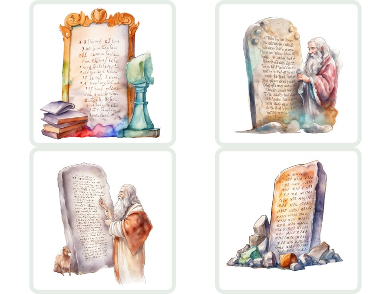 Ten Commandments Clipart PNG Watercolor Bundle Christian Clipart Set ...