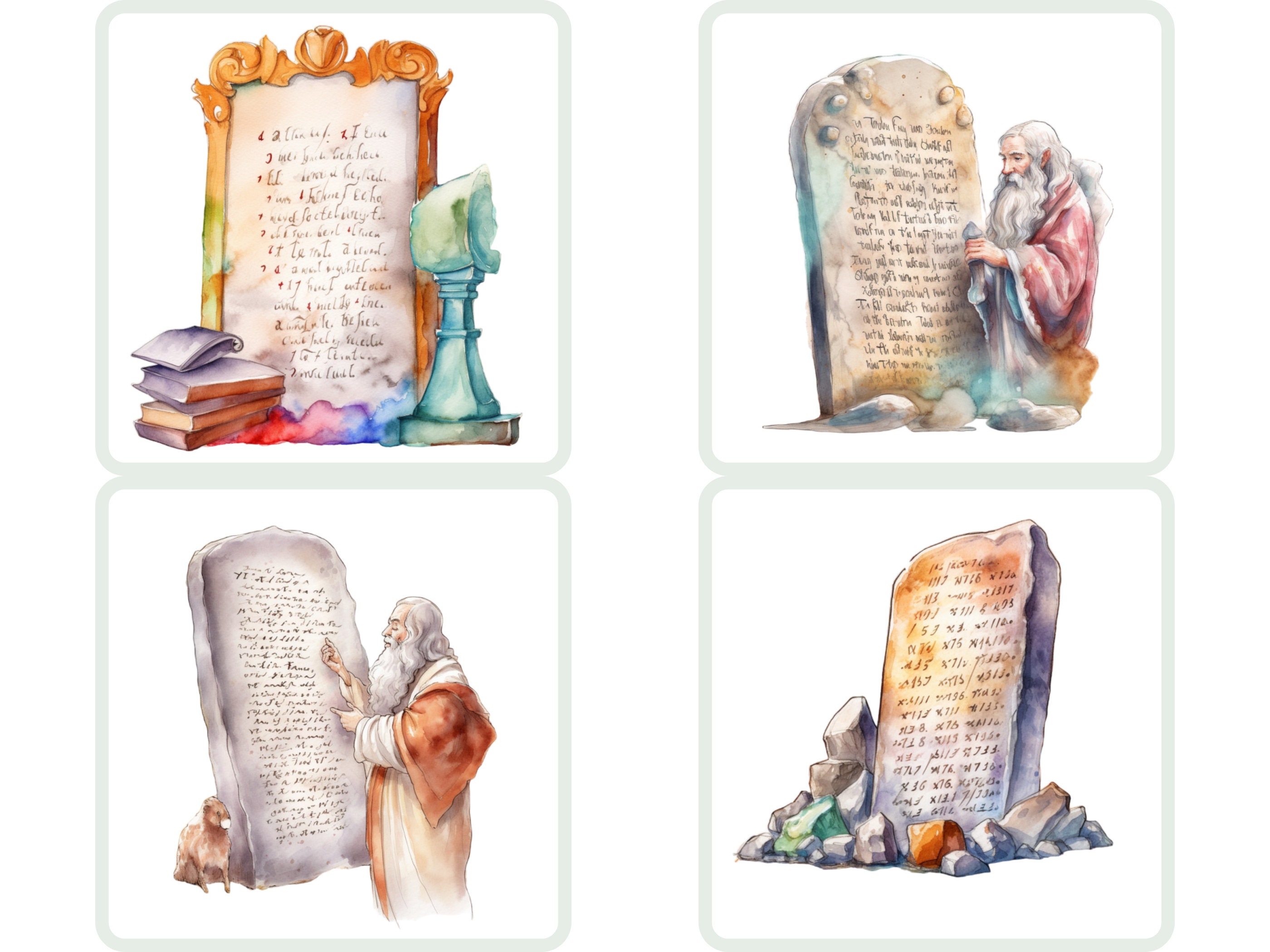 Ten Commandments Clipart PNG Watercolor Bundle Christian Clipart Set ...
