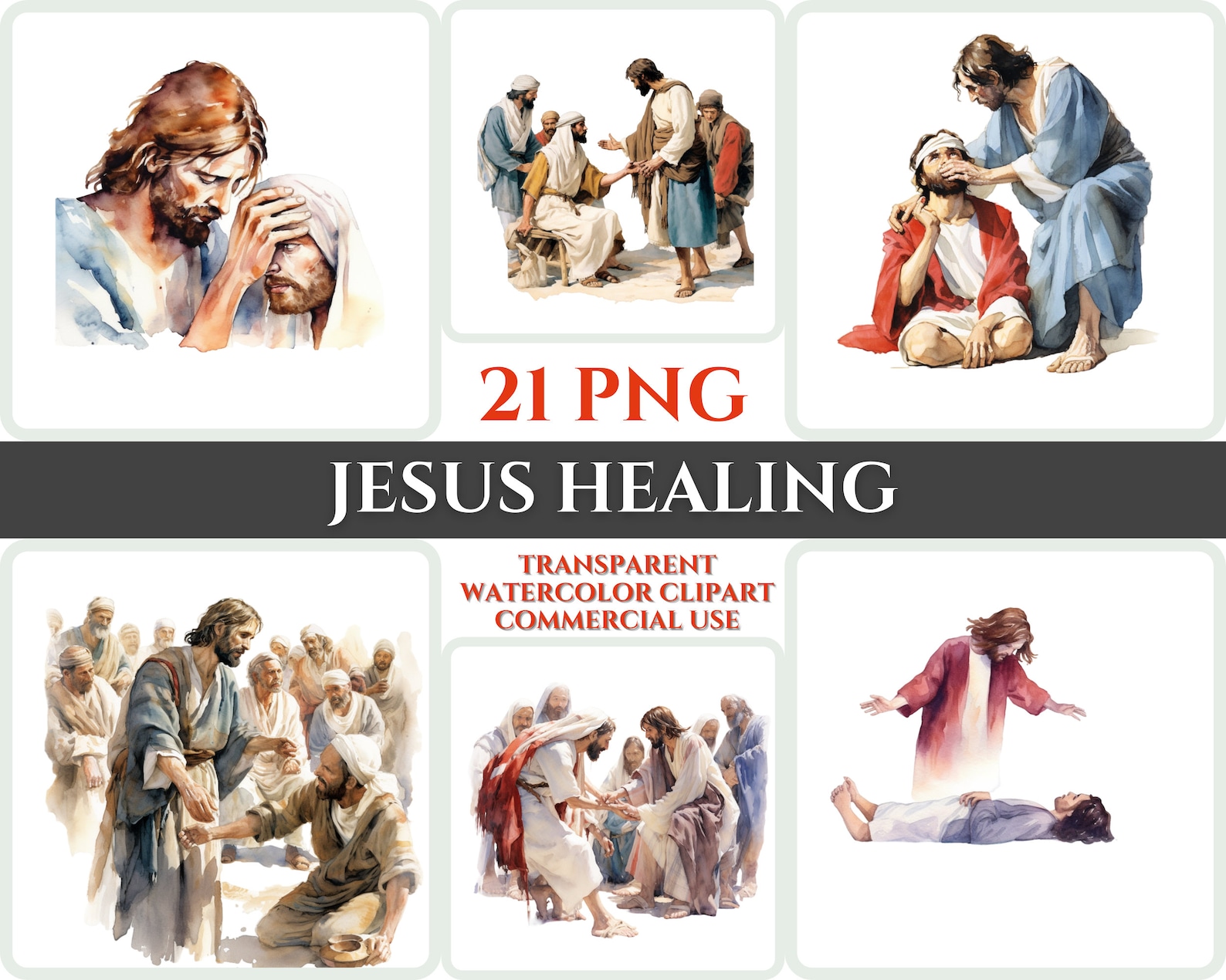 Watercolor Jesus Healing Clipart Bundle, Christian PNG Images (digital ...