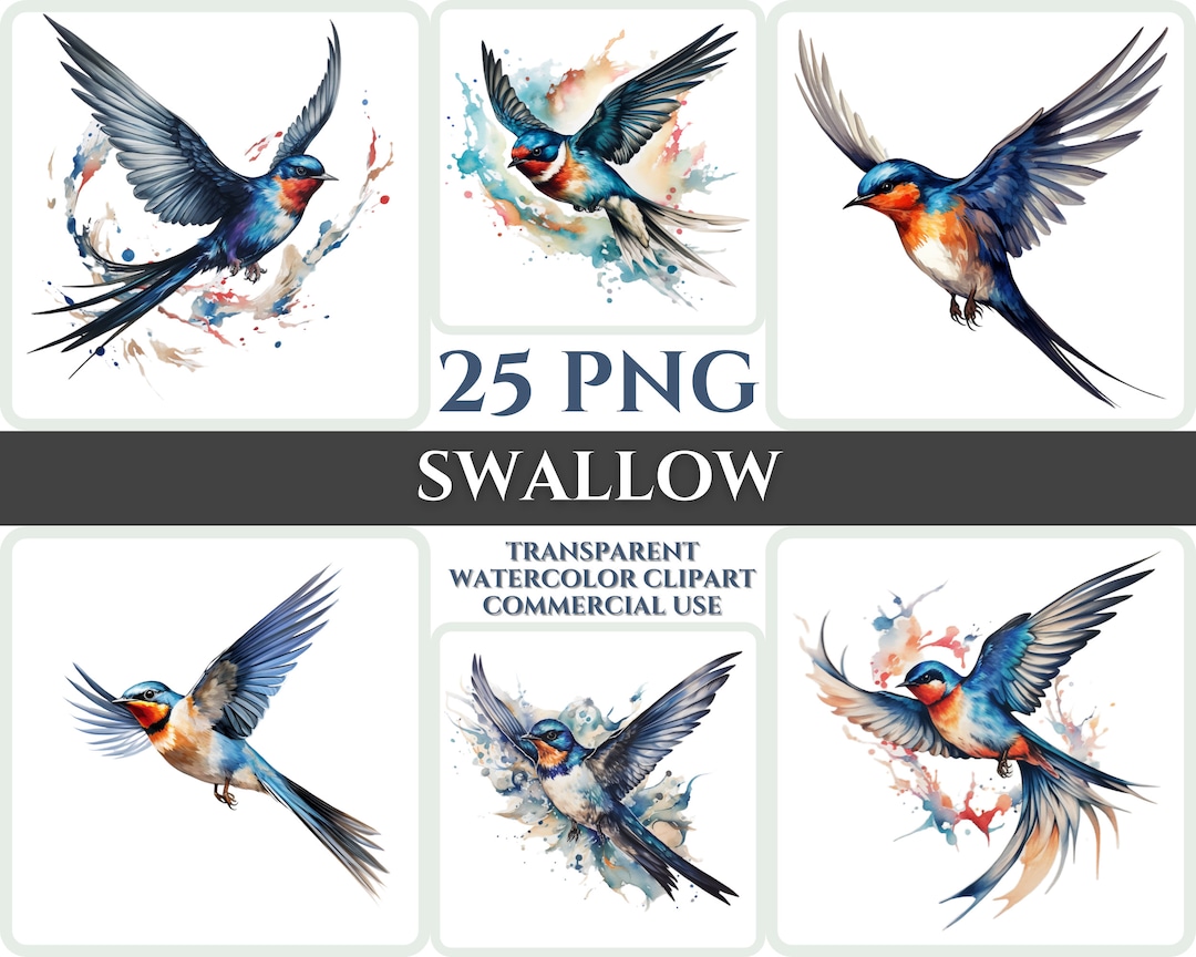 Watercolor Swallow Clipart Majestic Blue Bird Fly Bundle Sublimation ...