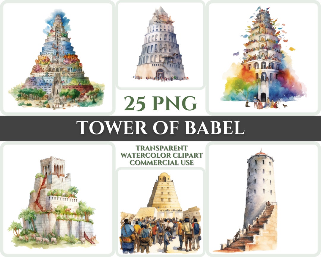 Tower of Babel Clipart PNG Watercolor Bundle Christian Clipart Abstract ...