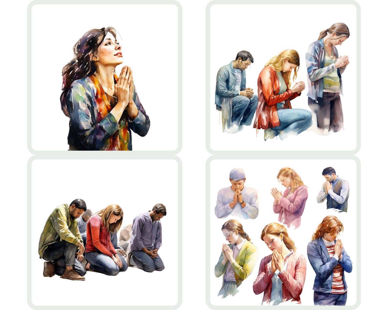 People Praying Clipart PNG Watercolor Couple Christian Clipart Woman ...