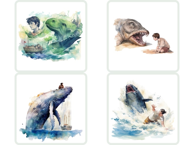 Watercoloar Jonah Clipart PNG Watercolor Bundle Christian Clipart Set ...