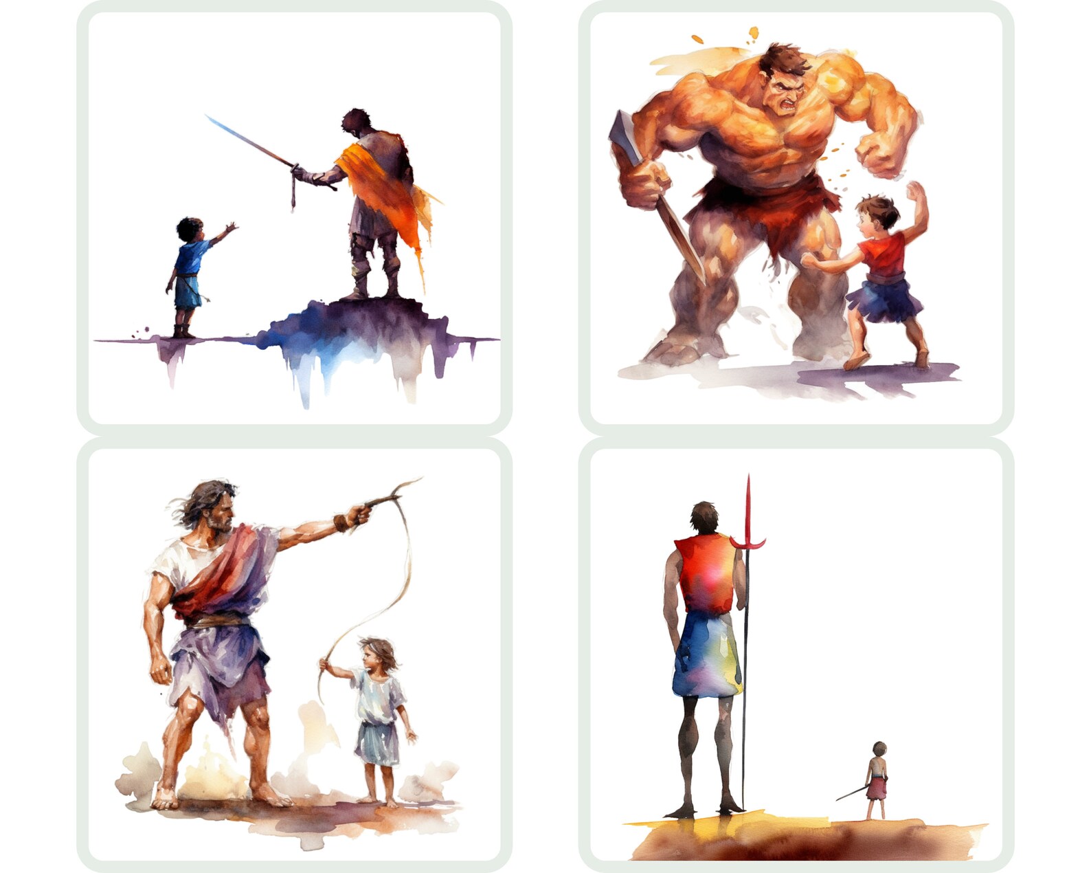 David and Goliath Clipart PNG Watercolor Bundle Christian Clipart ...
