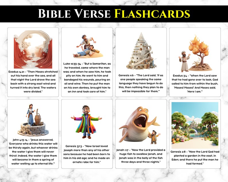 Bible Story Flashcards With Verse, Montessori Printable (digital ...
