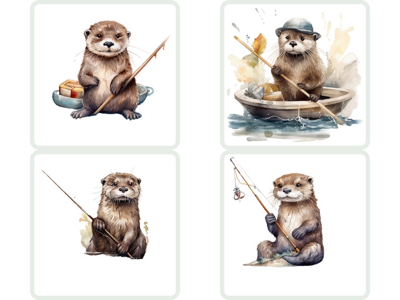 Watercolor Otter Clipart Bundle Wallart PNG Otter Gift for - Etsy
