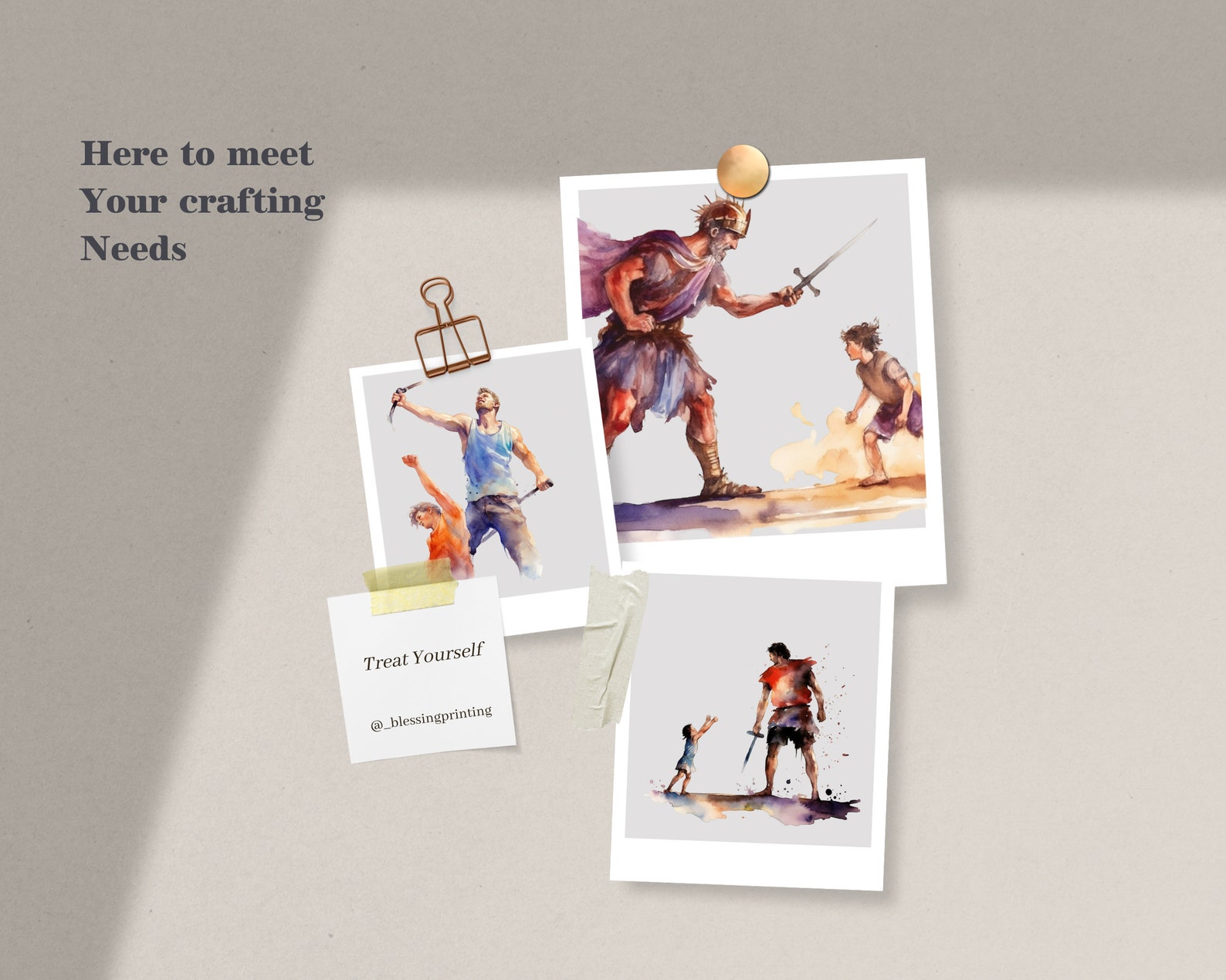 David and Goliath Clipart PNG Watercolor Bundle Christian Clipart ...