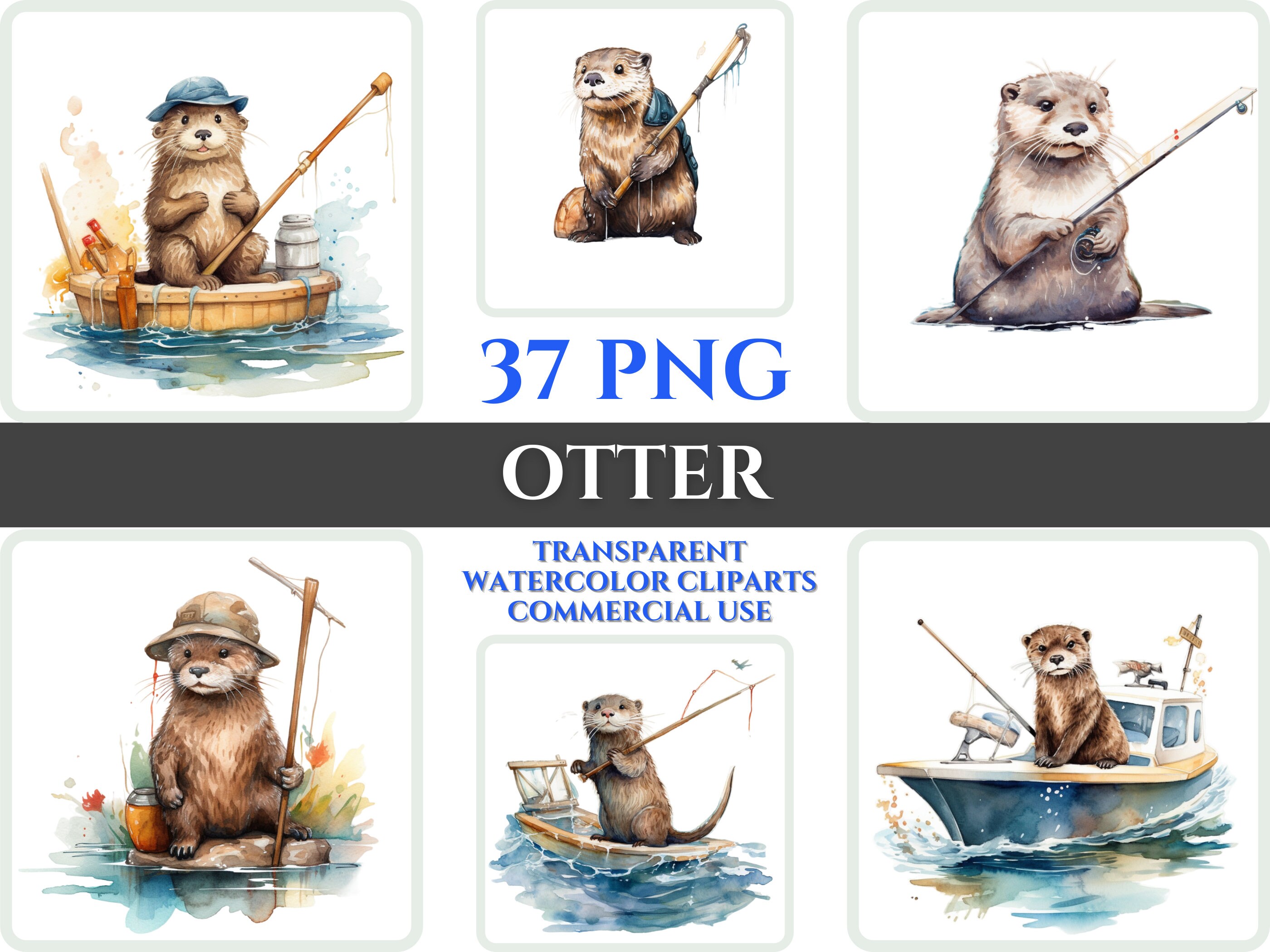 Watercolor Otter Clipart Bundle Wallart PNG Otter Gift for - Etsy