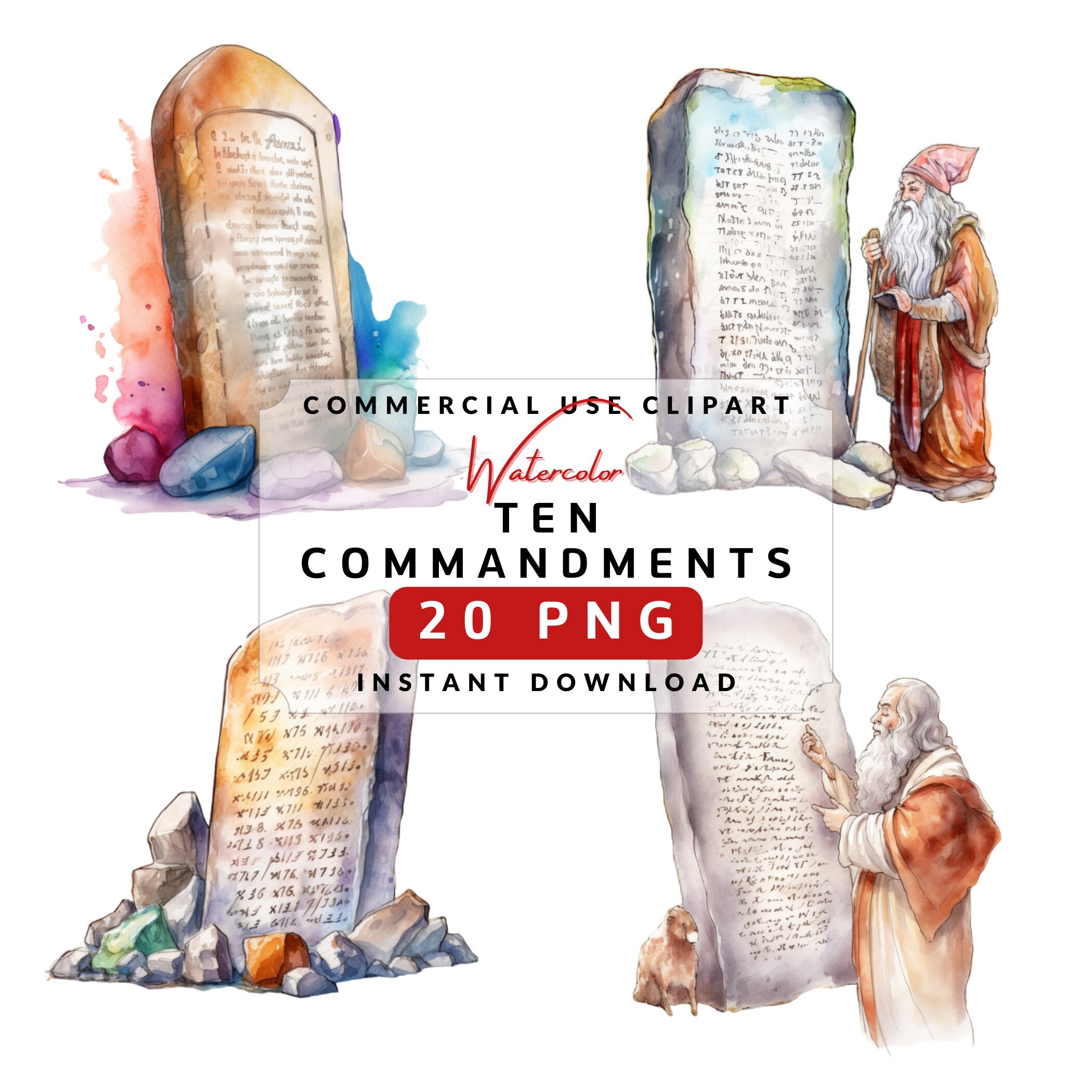 Ten Commandments Clipart PNG Watercolor Bundle Christian - Etsy UK