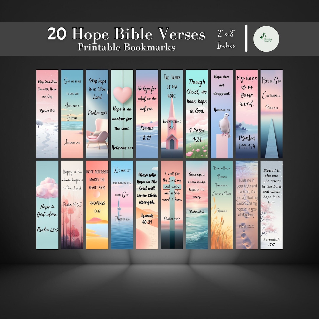 Printable Hope Bible Verse Bookmark Set of 20 Christian Baptism Gift ...