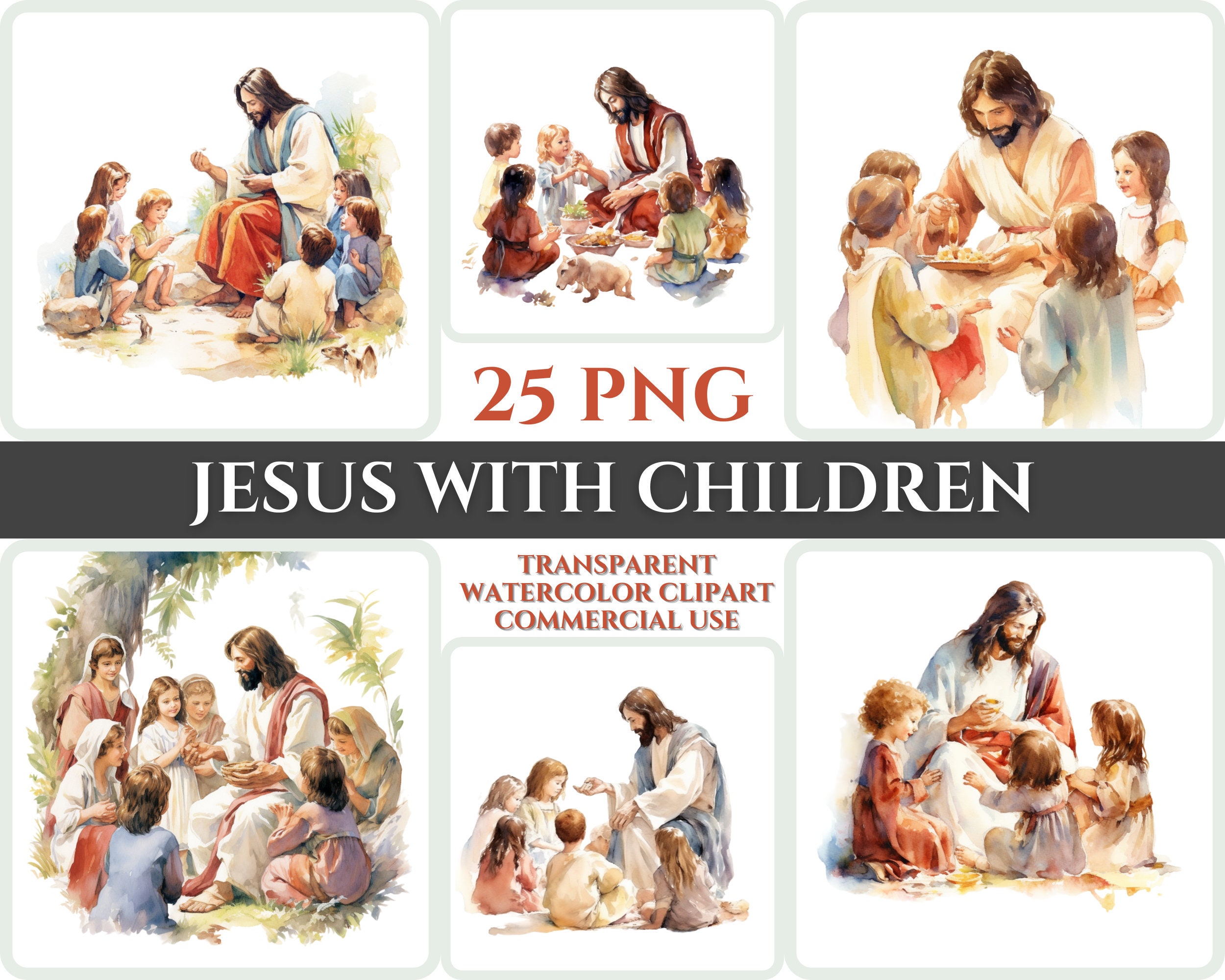 Jesus With Children Clipart, Watercolor PNG Bundle (digital Download ...