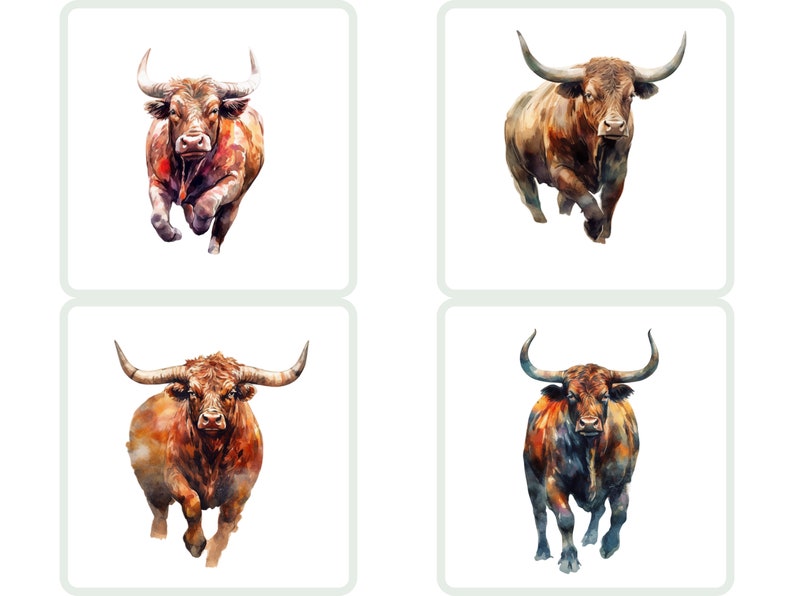 Watercolor Ox Clipart Bundle Wallart PNG Ox Gift for Craft Digital ...