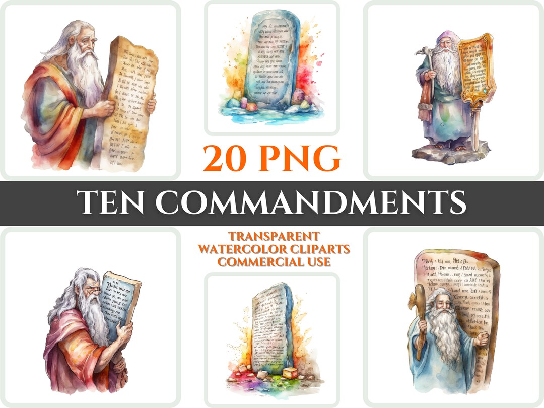 Ten Commandments Clipart PNG Watercolor Bundle Christian Clipart Set ...