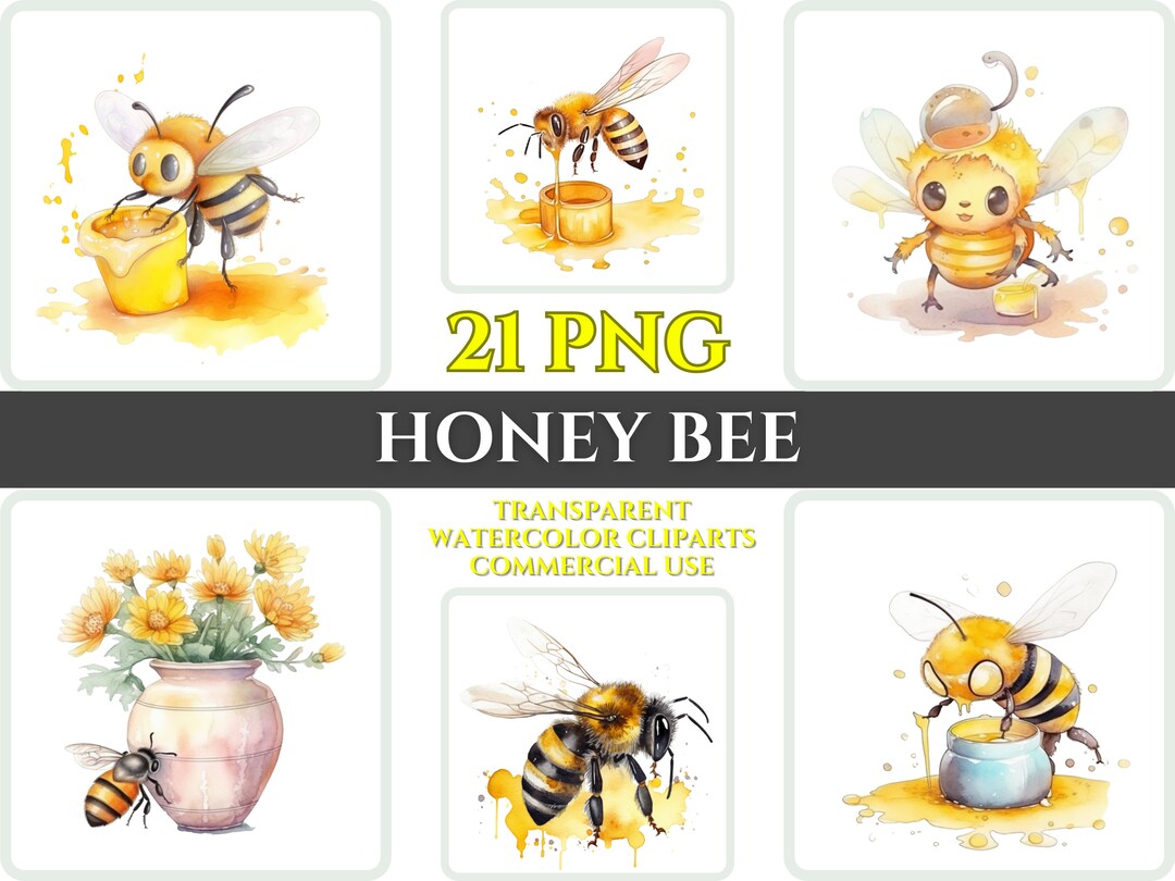Watercolor Honey Bee Clipart Bundle Bee PNG Gift for Nursery Digital ...